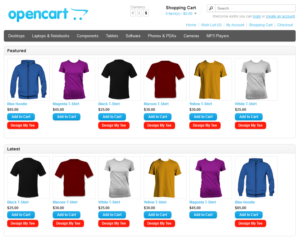 CodeInterest OpenCart Custom T Shirt Design